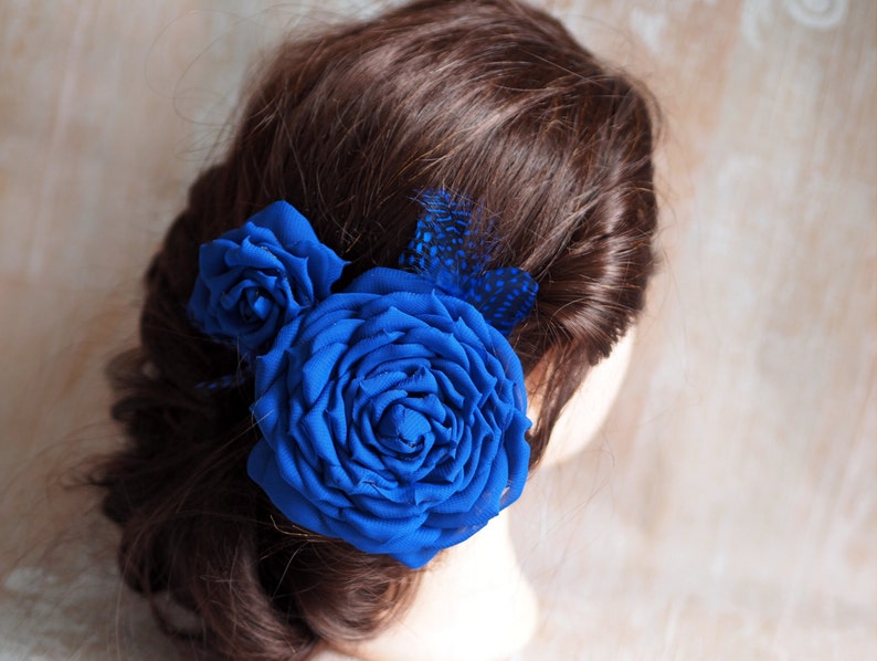 Royal Blue Rose Hair Clip – Handmade Flower Fascinator Brooch With ...