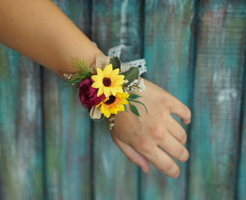 Sunflower Corsage Wrist Corsage Wedding Corsage Fall - Etsy