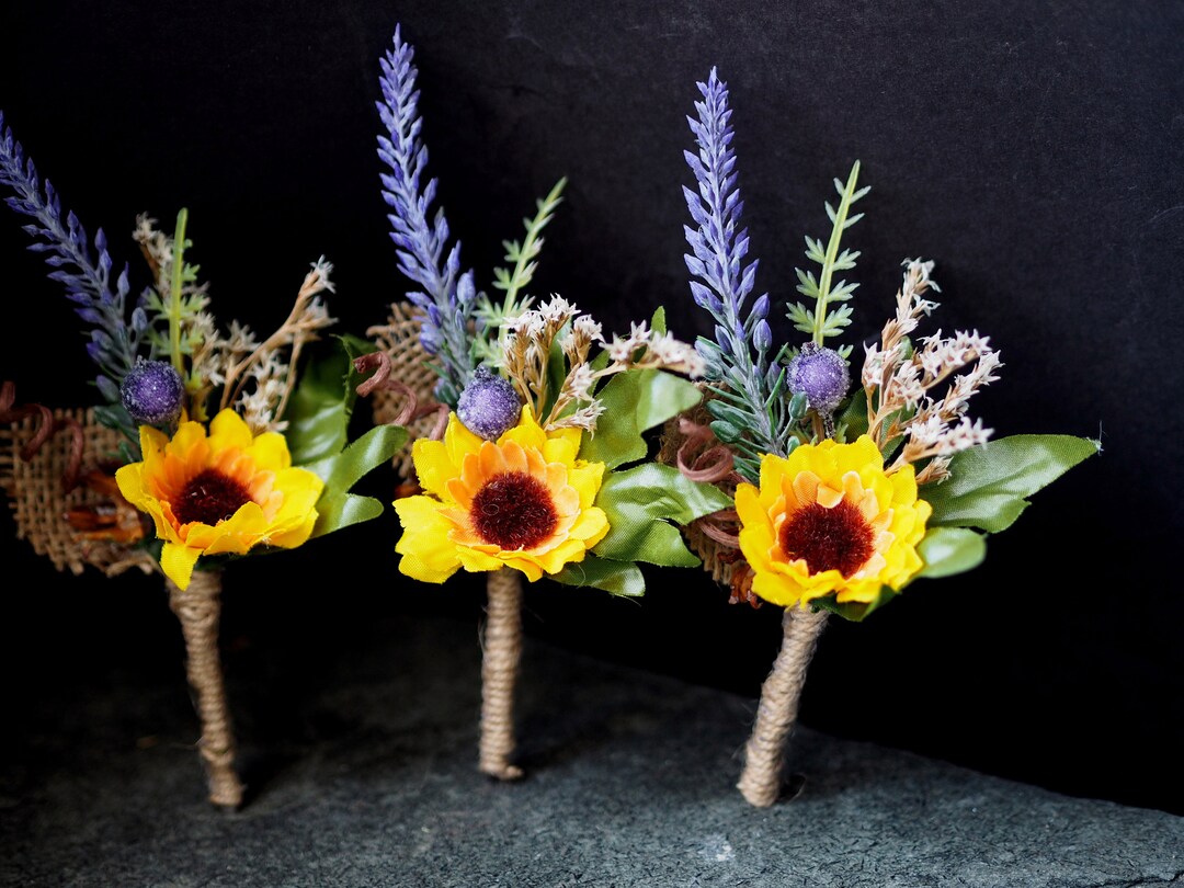 Rustic Sunflower and Lavender Boutonniere – Purple & Yellow Wedding ...