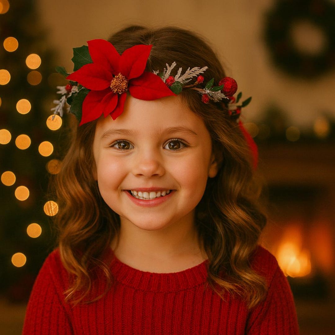 Poinsettia Crown – Christmas Hair Wreath, Winter Headdress, Holiday ...