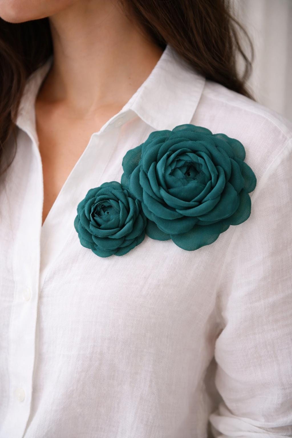 Emerald Green Silk Flower Brooch – Forest Green Hair Clip, Choker ...