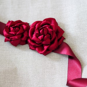 Red Sash Belt, Burgundy Wedding Bride Accessories, Satin Ribbon Wedding ...