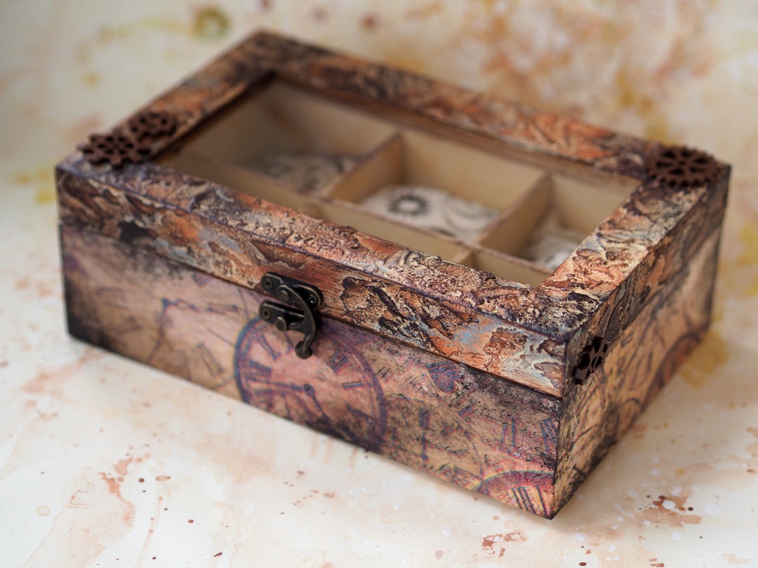 Steampunk Watch Box for Men – Wooden Watch Organizer With Glass Lid, 6 ...
