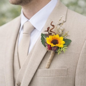 Rustic Sunflower Boutonniere, Fall Wedding Buttonhole, Burlap Groom ...