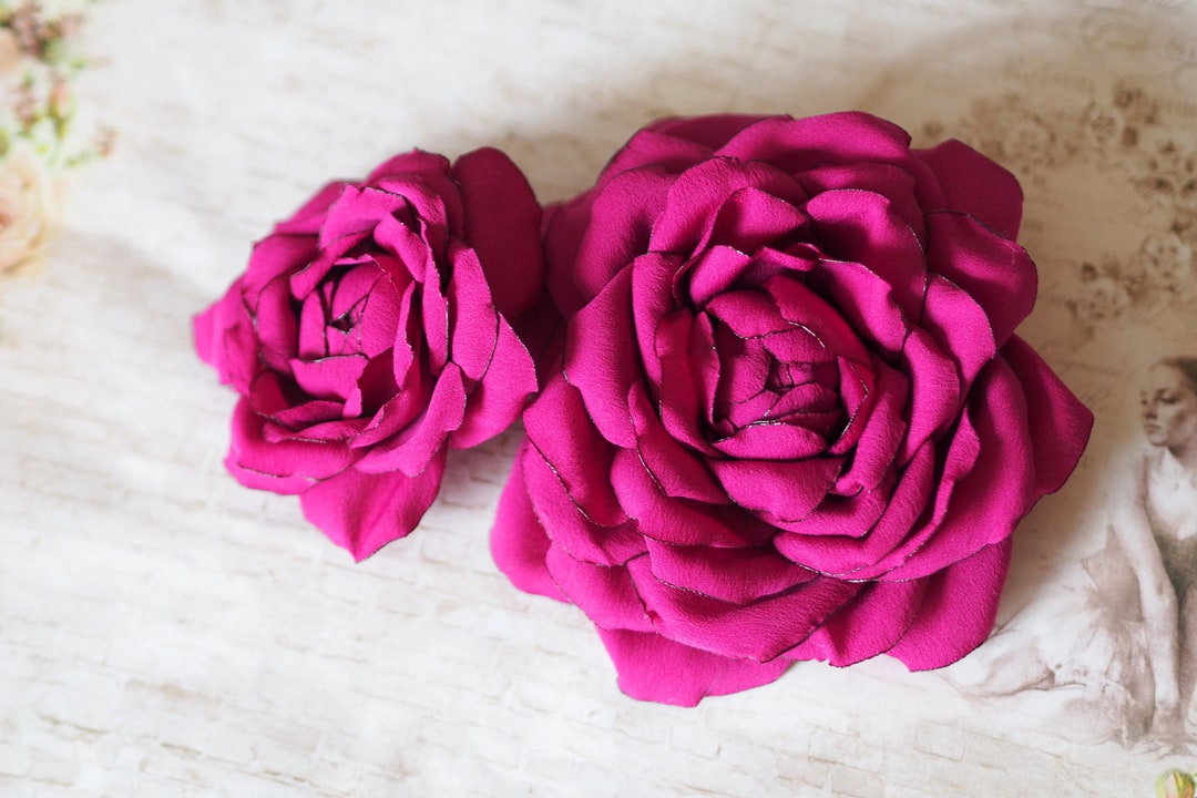 Fuschia Rose Hair Clips, Hot Pink Hair Accessories, Hot Pink Hair ...