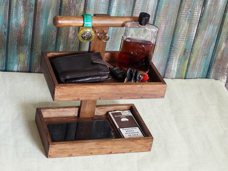 Mens Hardwood Organizer Stand Phone Key Watch Desk Organizer - Etsy