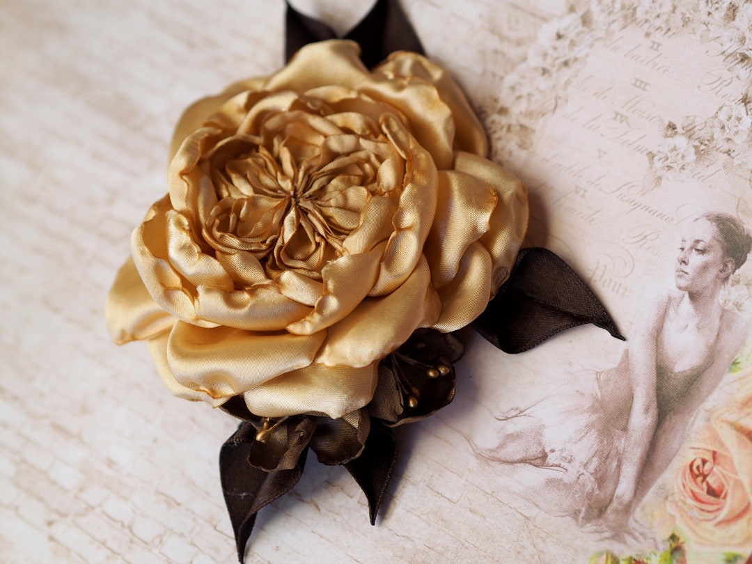 Gold Fabric Flower Hair Clip Gold Flower Pin Satin Gold - Etsy