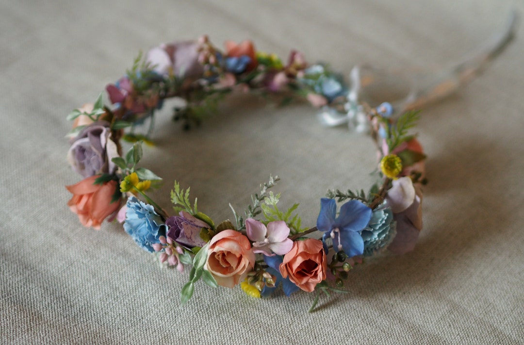 Spring Flower Crown Wedding, Maternity Floral Crown, Pink and Blue ...