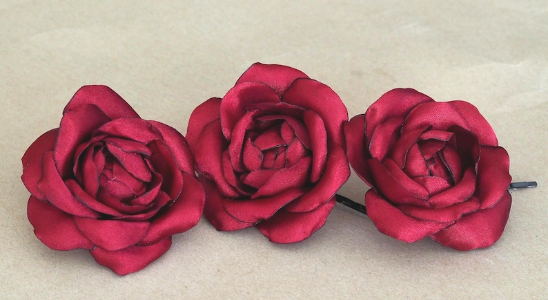 Red Satin Rose Hair Clip, Burgundy Flower Hair Pin, Flamenco Hair ...