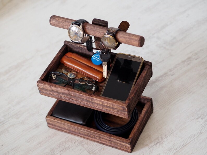 Mens Hardwood Organizer Stand Phone Key Watch Desk Organizer - Etsy