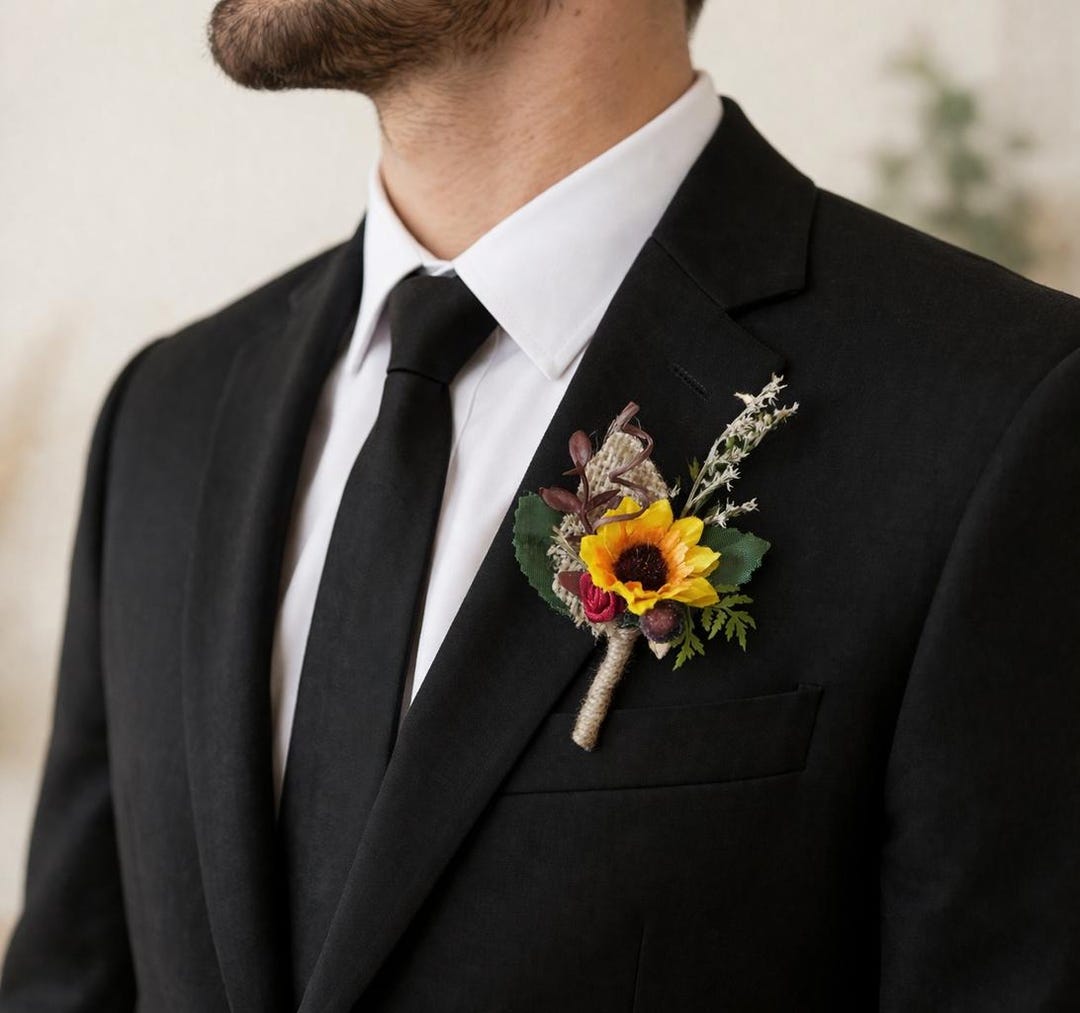 Rustic Sunflower Boutonniere, Fall Wedding Buttonhole, Burlap Groom ...