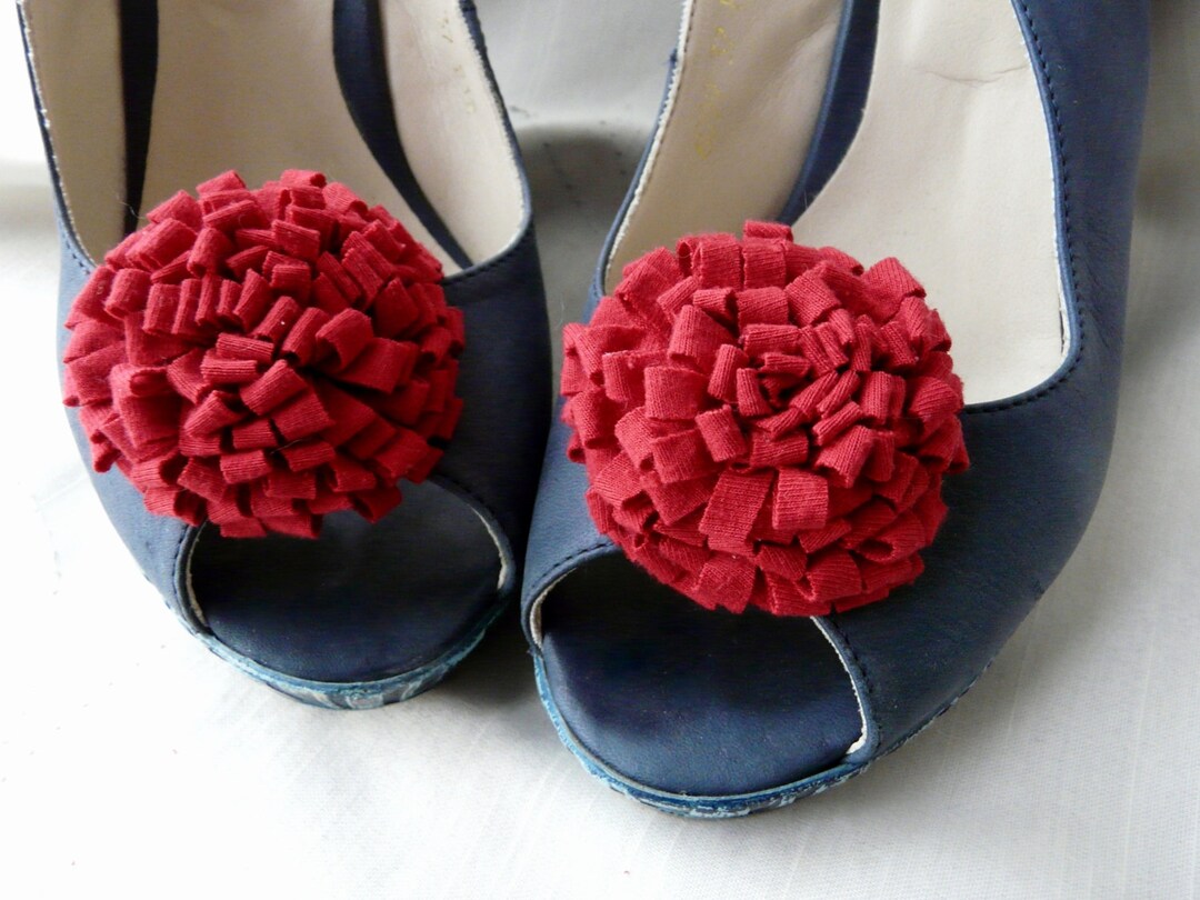Red Flower Shoe Clips, Pom Pom Shoe Cips, Yellow Flower Shoe Clips, Any ...