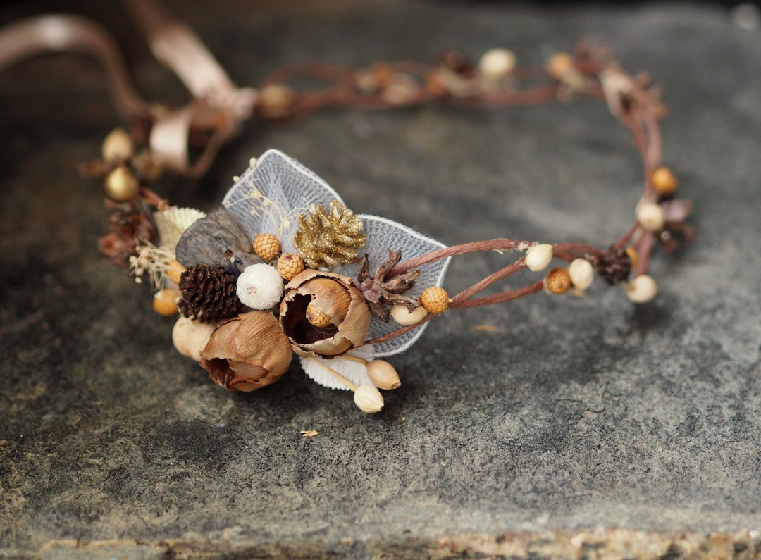 Fall Flower Crown With Pinecones and Dried Florals – Woodland Boho ...