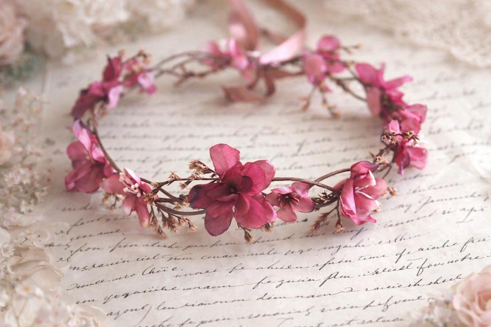 Cherry Blossom Flower Crown, Pink Sakura Wedding Headpiece, Boho Bridal ...
