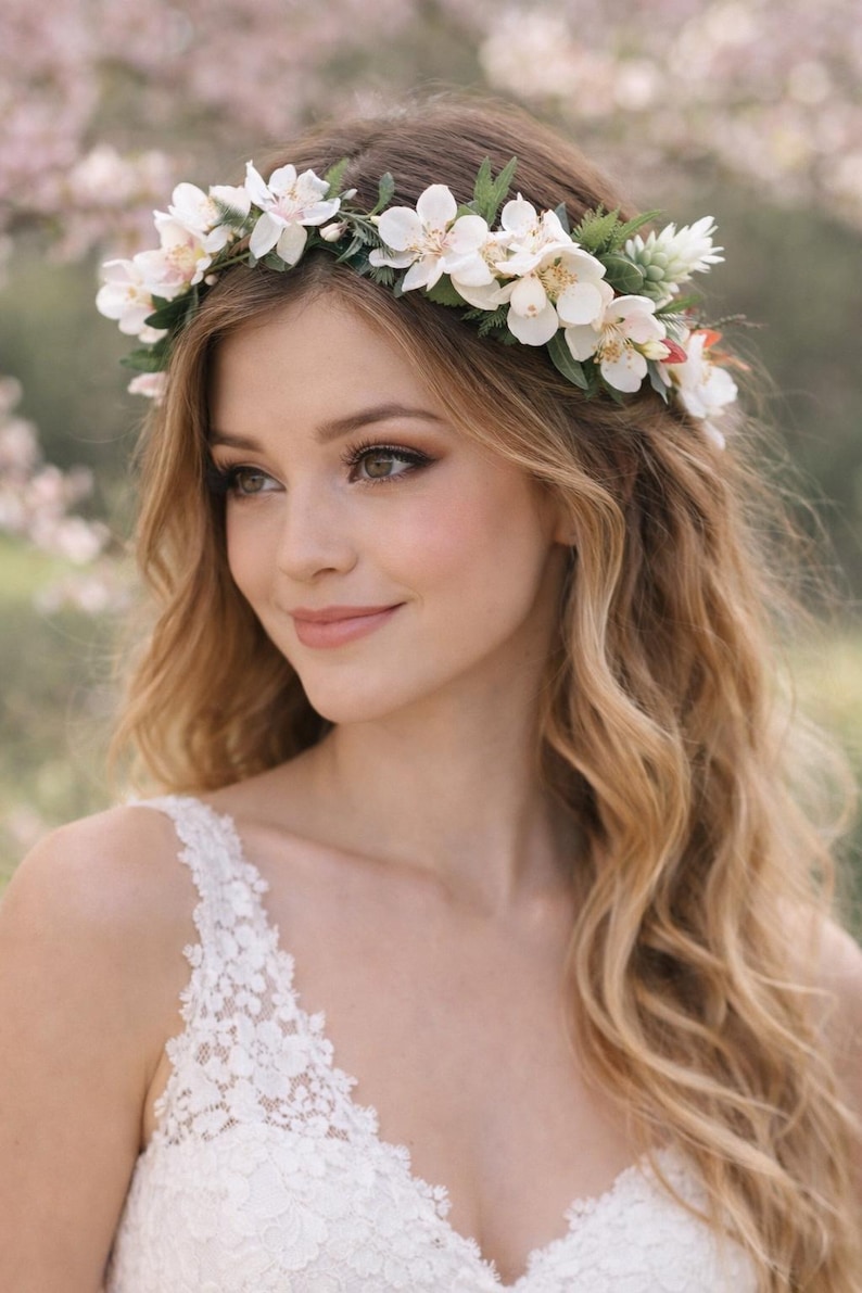 Cherry Blossom Flower Crown, Blush Sakura Headpiece, Boho Bridal Floral ...