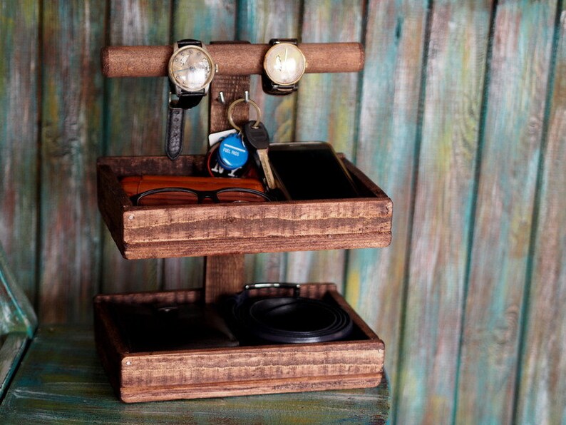 Mens Hardwood Organizer Stand Phone Key Watch Desk Organizer - Etsy