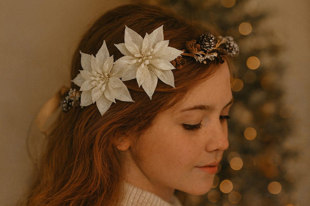 White Poinsettia Winter Crown – Elven Christmas Wedding Headpiece ...