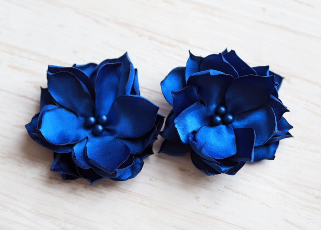 Navy Blue Flower Hair Clip, Royal Blue Hair Flower, Satin Flower Clips ...