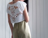Items similar to Open back top - Laser cut tee - Loose fit 80's short ...