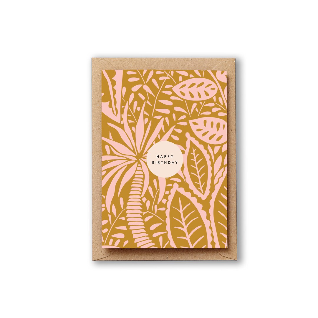 Pink and Gold Jungle Happy Birthday Card - Etsy