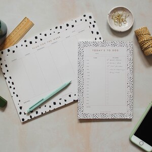A5 Daily Planner Desk Pad, Mini Dalmatian Spot Animal Print Daily to Do ...