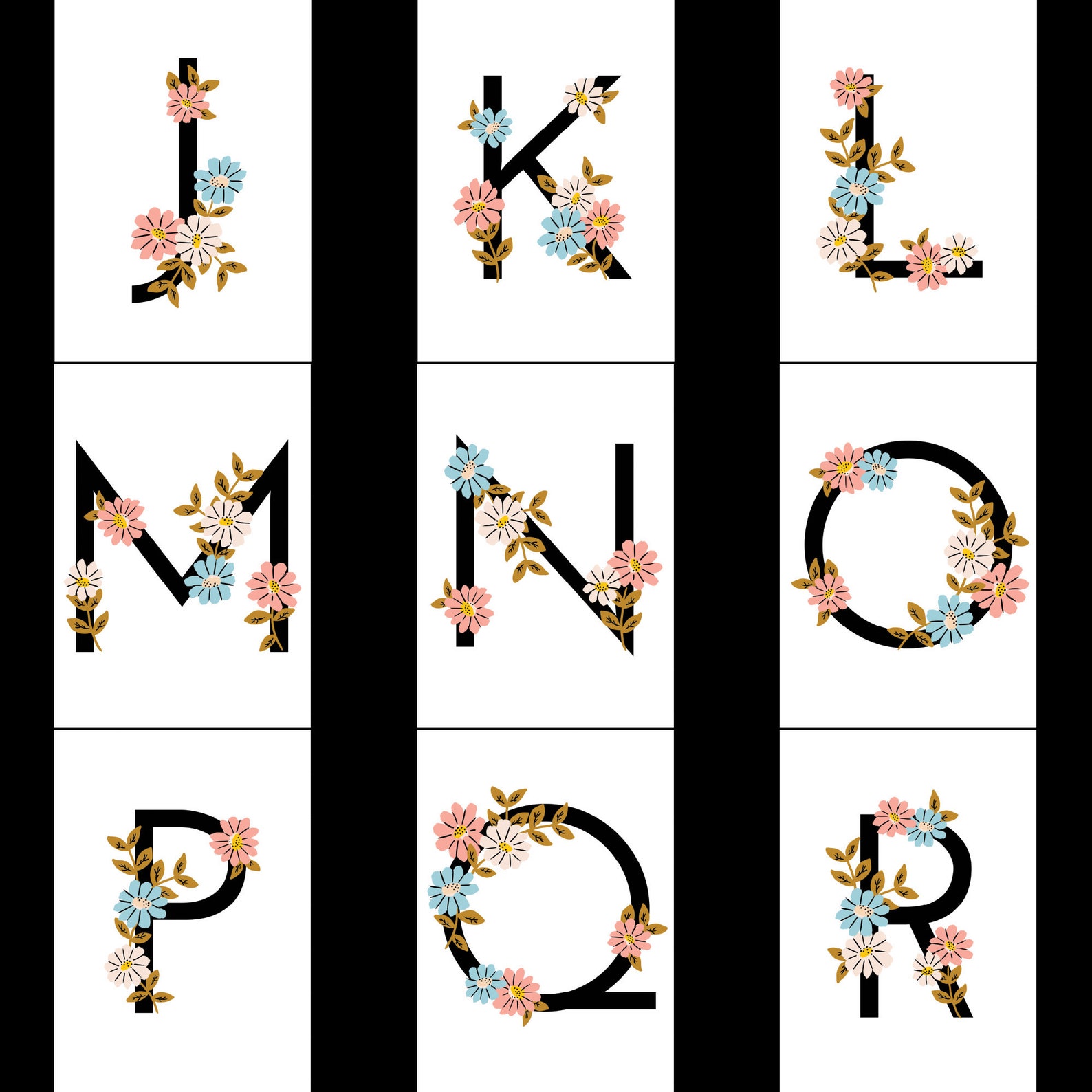 Children's Initial Print Flower Design A4. Floral Flower - Etsy