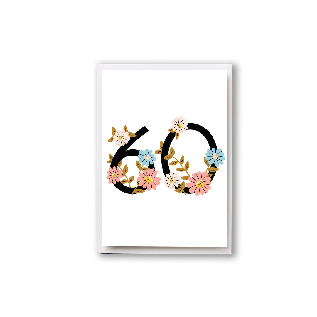 60th Birthday Card Flower Numbers - Etsy