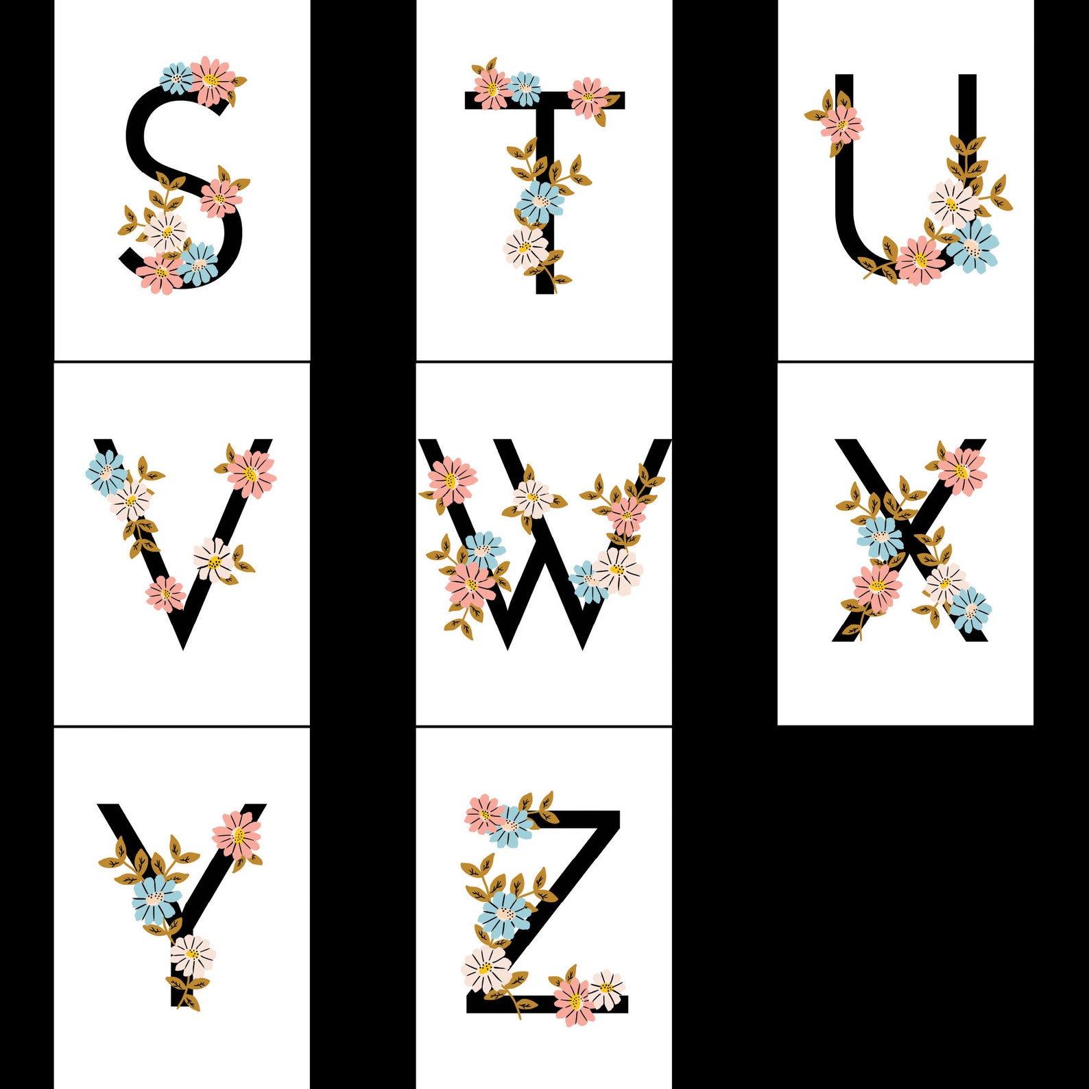 Children's Initial Print Flower Design A4. Floral Flower | Etsy