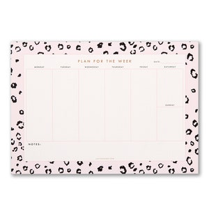 A4 Weekly Planner Desk Pad, Pink Leopard Print to Do List Organiser or ...