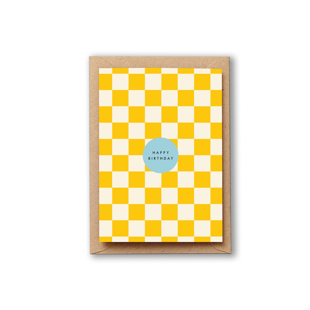 Happy Birthday Yellow Check Design Card - Etsy