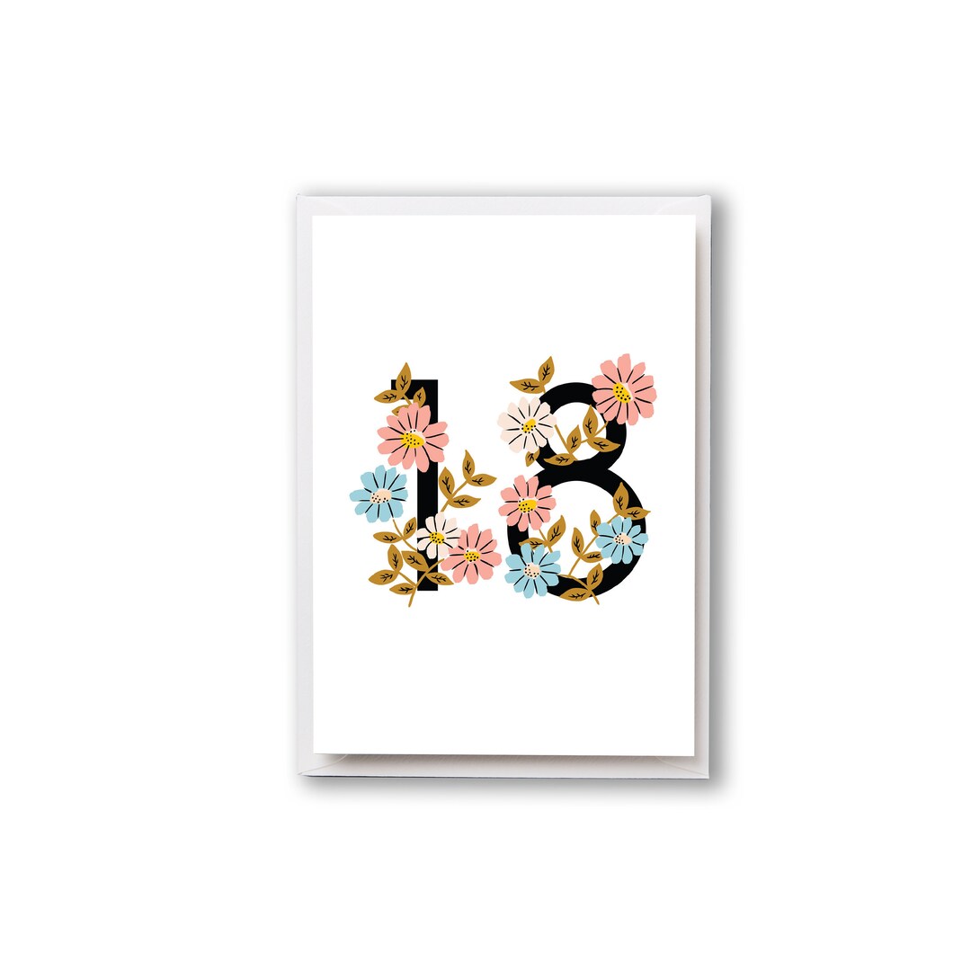 18th Birthday Card Flower Numbers - Etsy