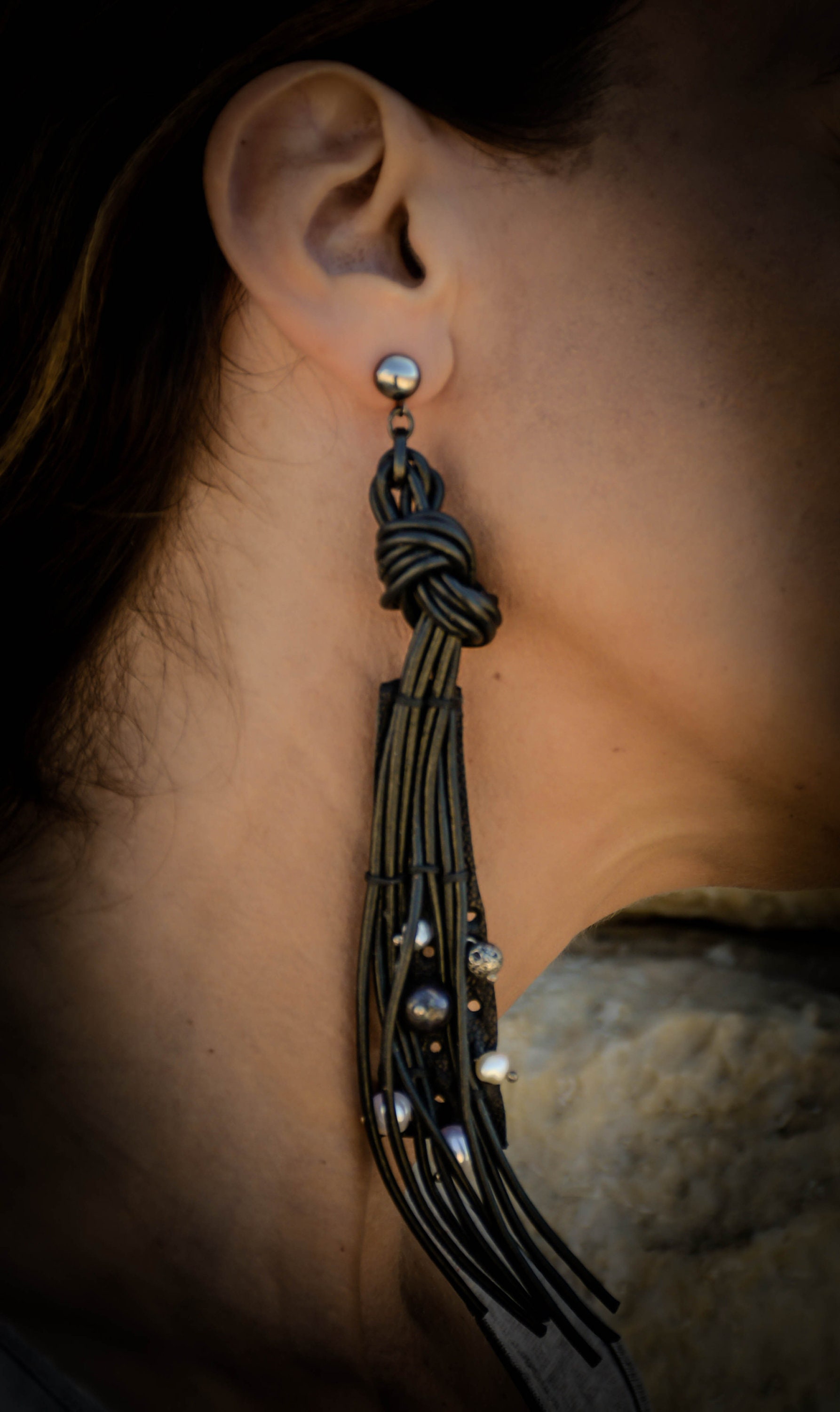 Single Long Earring With Water Pearls - Etsy