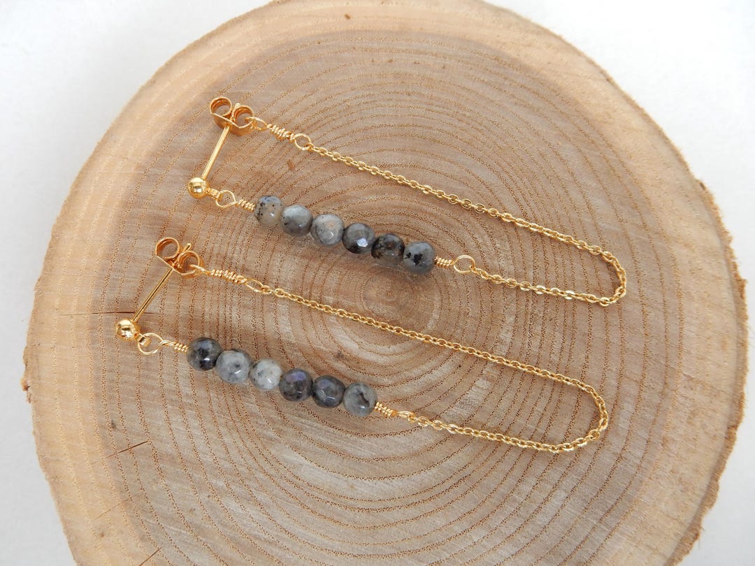 Labradorite Ear Jackets Gold Silver • Gemstone Front to Back Earrings ...