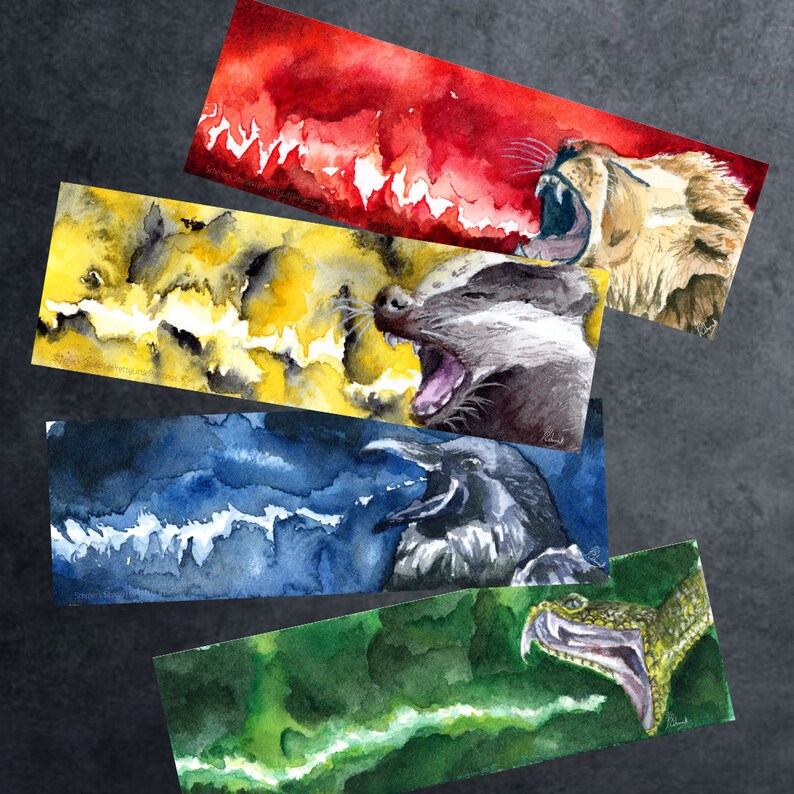 Hogwarts House Mascots Watercolor Bookmarks | Wizarding World Gift - Etsy