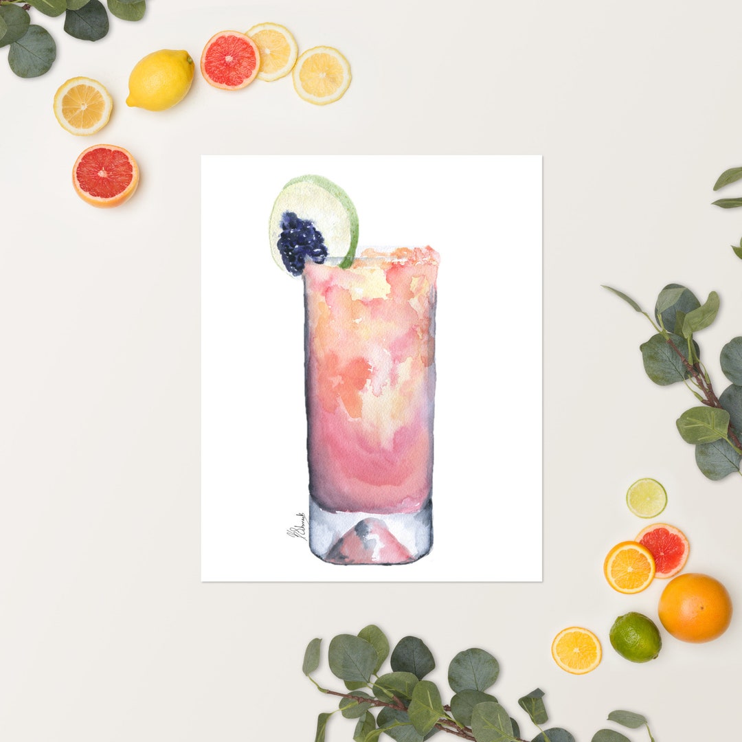 Tropical Highball Cocktail Watercolor | Home Decor | Fine Art | Bar ...