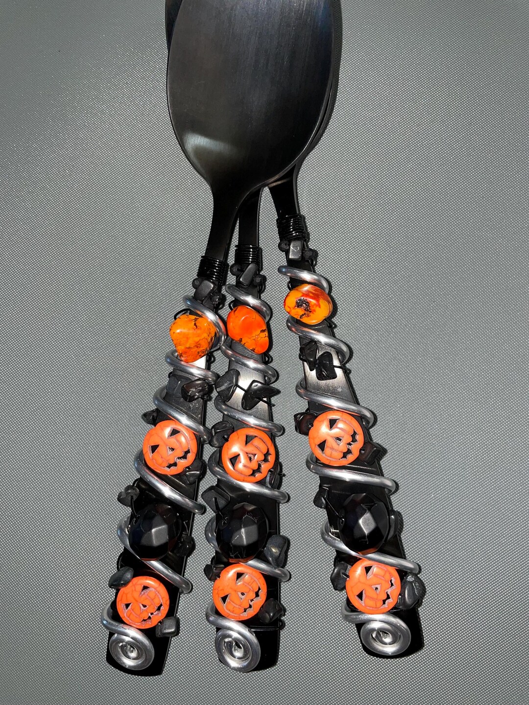 Jack-o’-lantern Pumpkins Black Wire 3 Piece Beaded Oversized Black ...