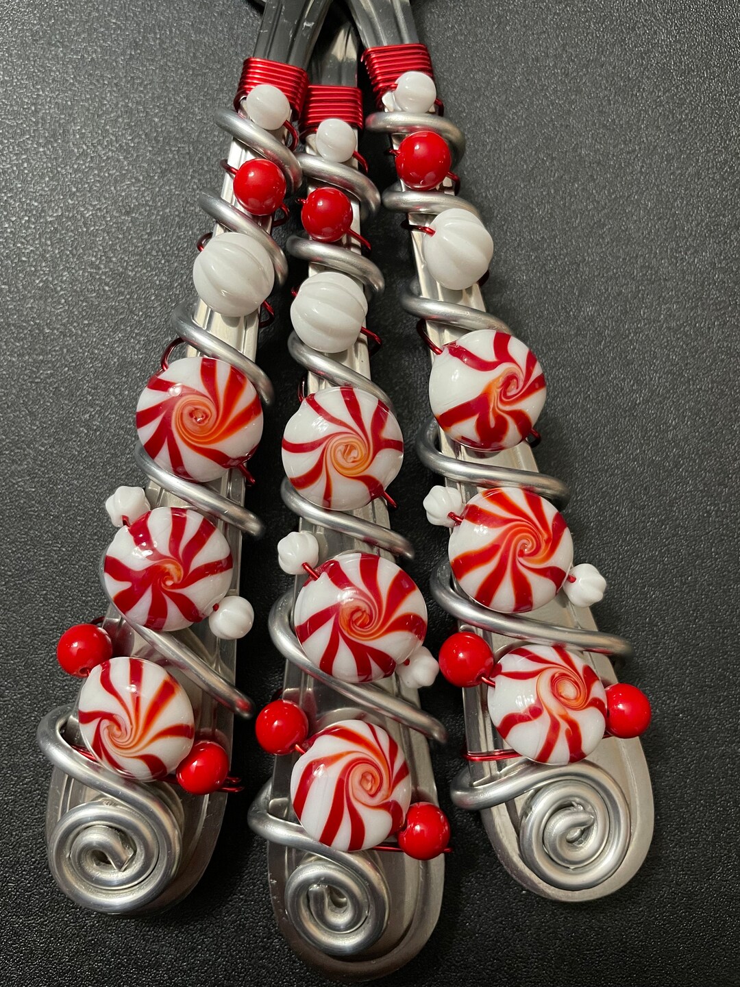 Peppermint Candy With Red Wire Large White Bead 3 Piece Beaded ...