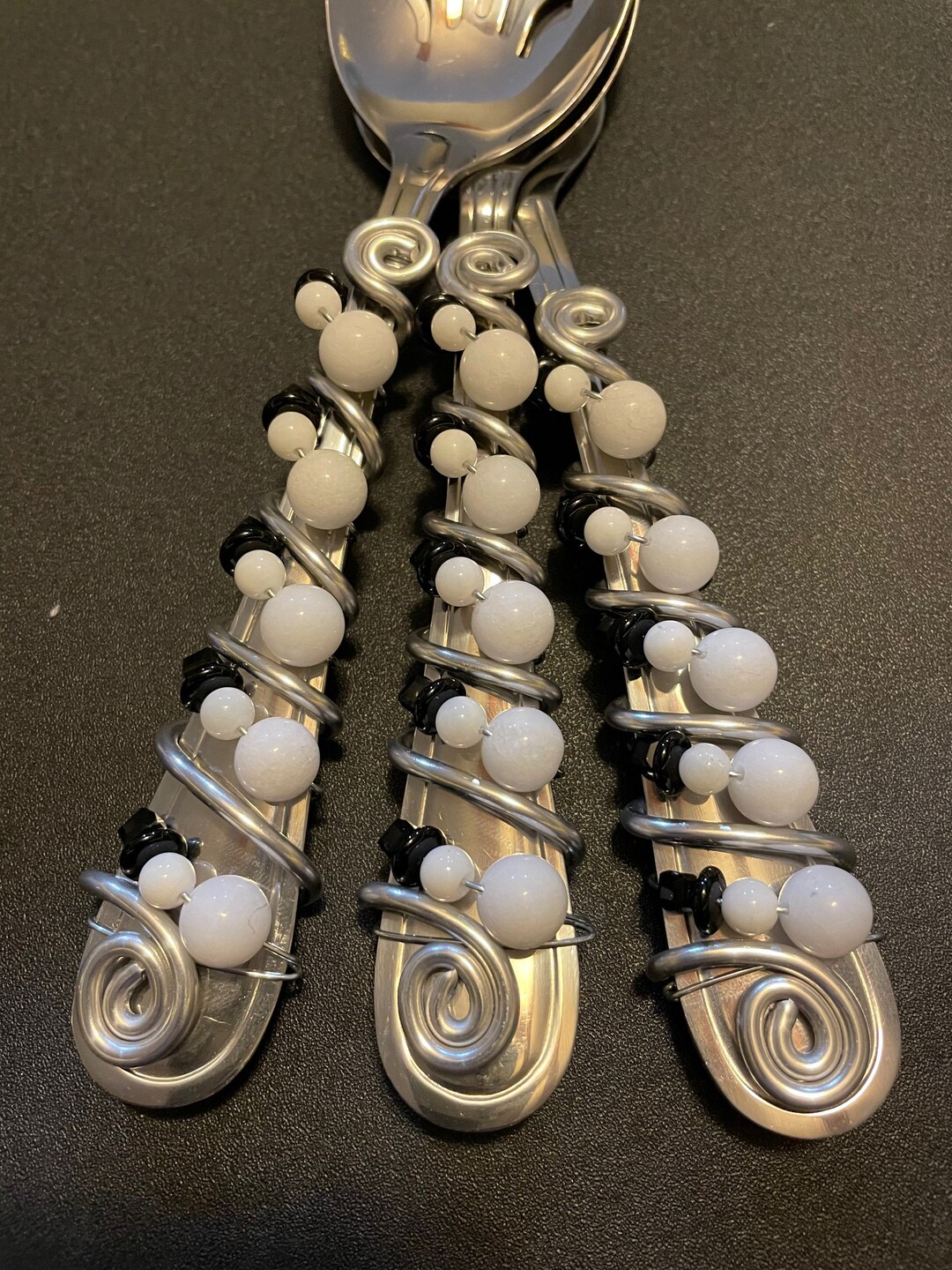 Snowmen Snowman Wire 3 Piece Beaded Oversized Serving Set Slotted Spoon ...