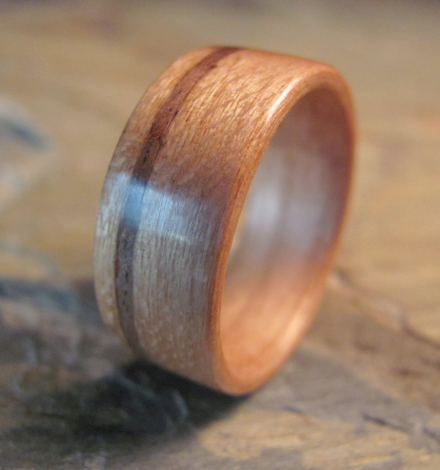 Bentwood Cherry Ring With Walnut Inlay - Etsy