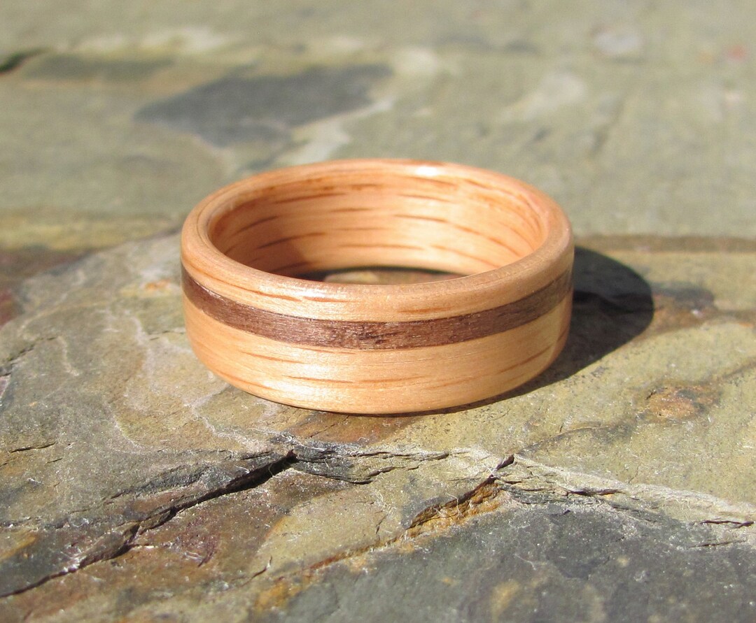 Handcrafted Oak Bentwood Ring With Offset Walnut Inlay Wooden ...