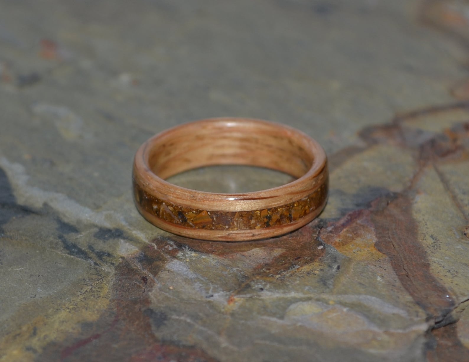 Oak Wooden Handcrafted Ring With Crushed Tigers Eye Inlay - Etsy