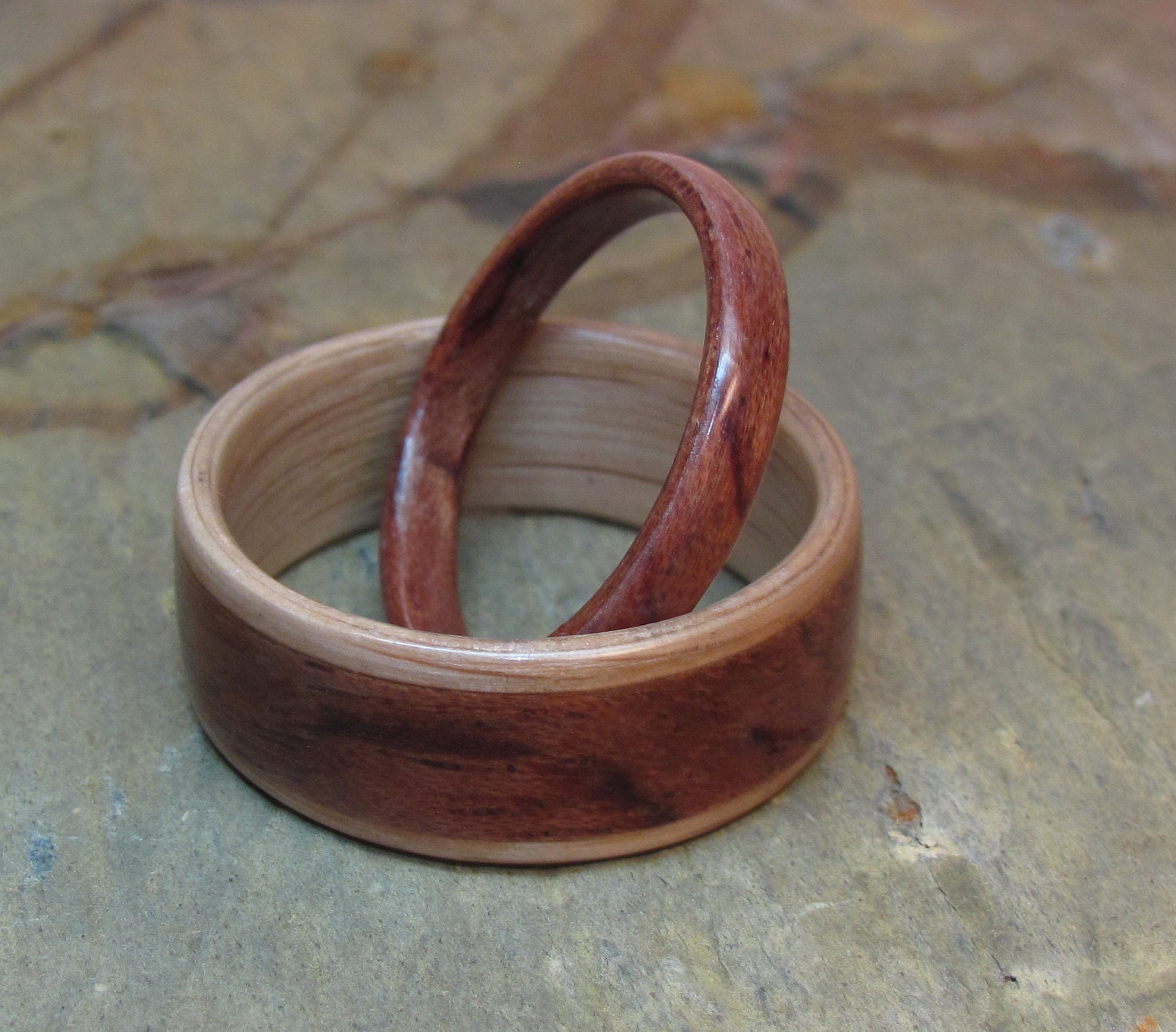 Handcrafted Oak and Bubinga Wood Rings Wedding Set | Etsy