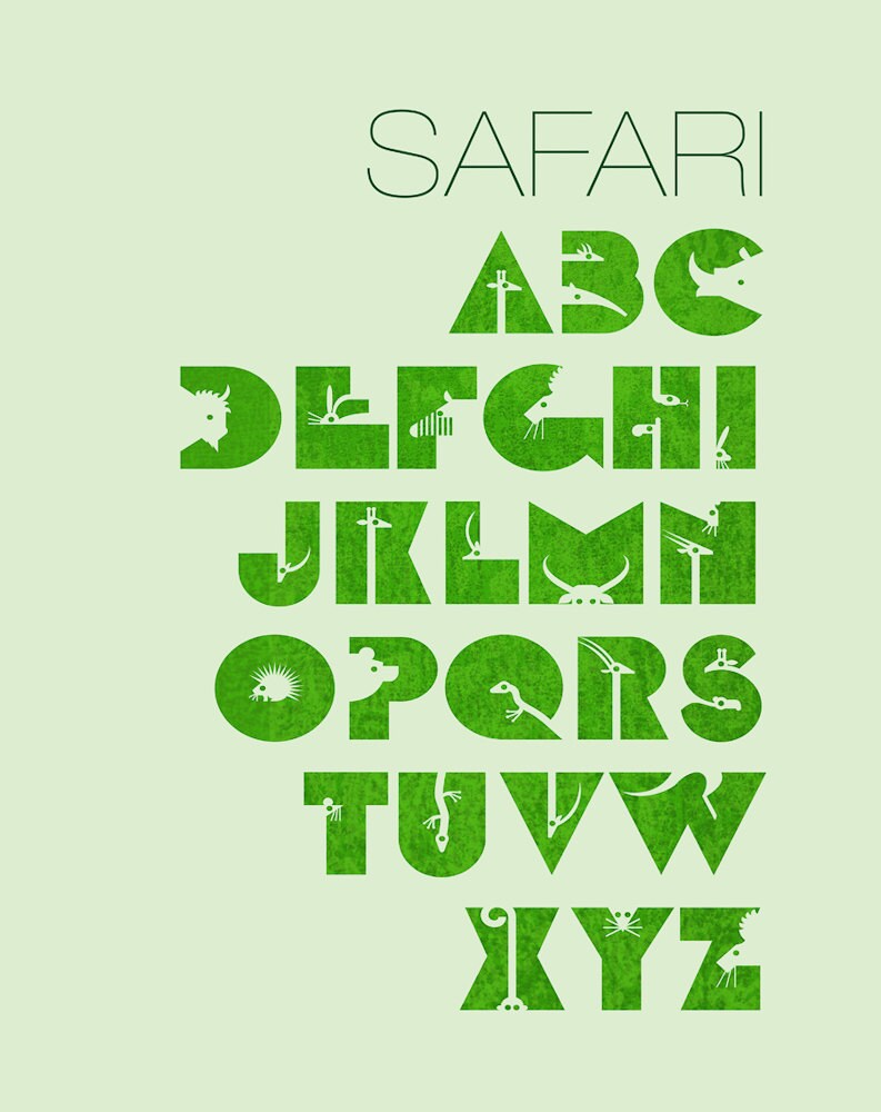 Alphabet Print Safari Home Decor Nursery Animals ABC Poster 8x10 - Etsy