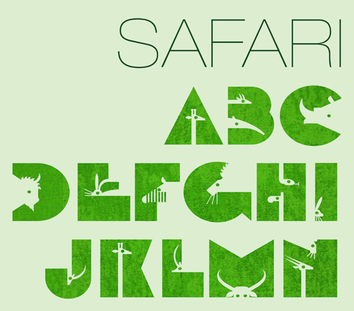 Alphabet Print Safari Home Decor Nursery Animals ABC Poster 8x10 - Etsy