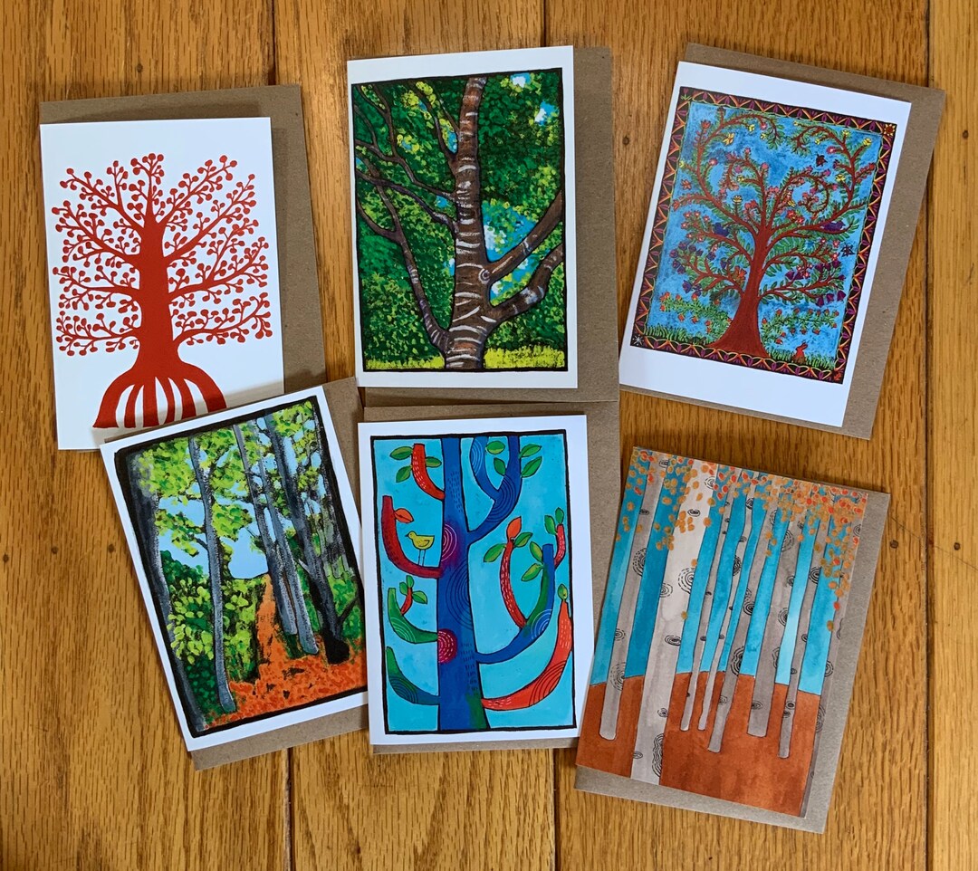 TREES- Nature Cards -boxed Set Six Greeting Cards With Envelopes - Etsy