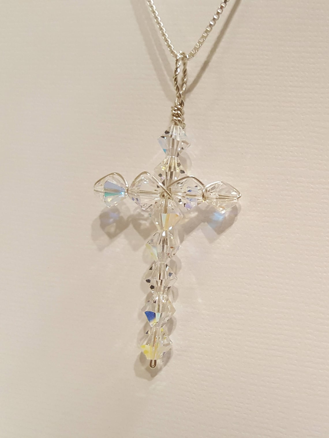 Sterling & Swarovski Cross Necklace AB Swarovski Crystal | Etsy