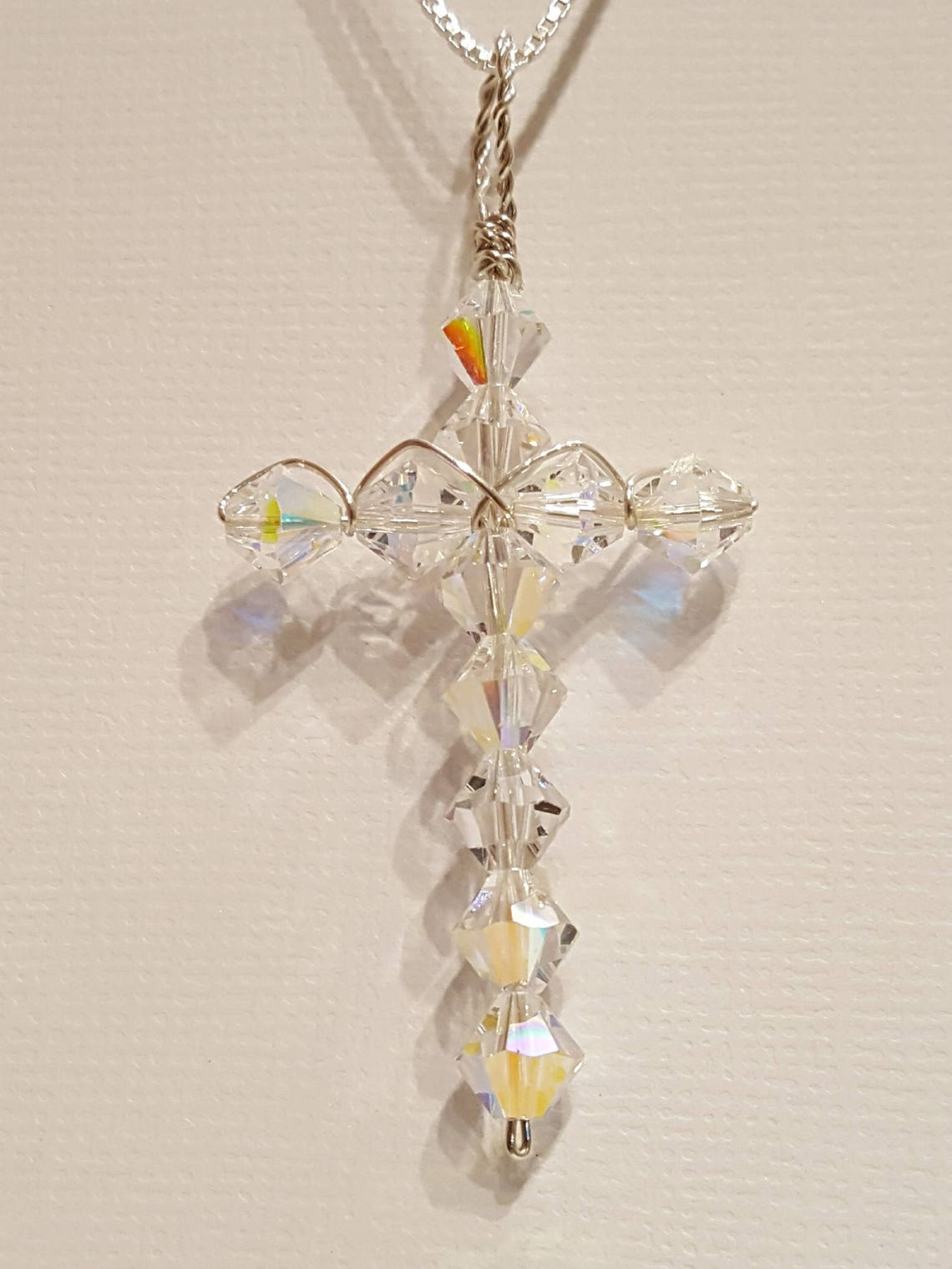 Sterling & Swarovski Cross Necklace AB Swarovski Crystal | Etsy