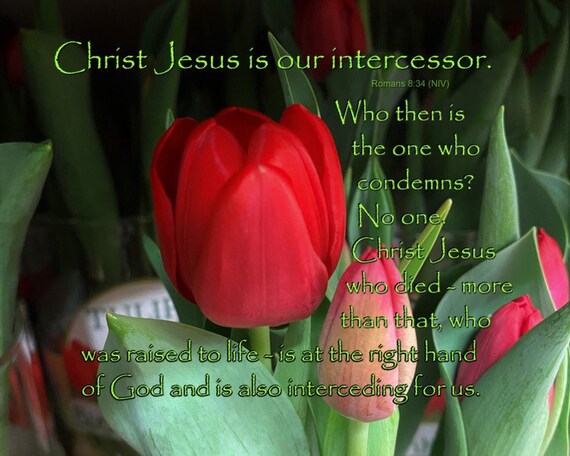 Romans 8:34 Christ is your intercessor Scripture Art Red | Etsy