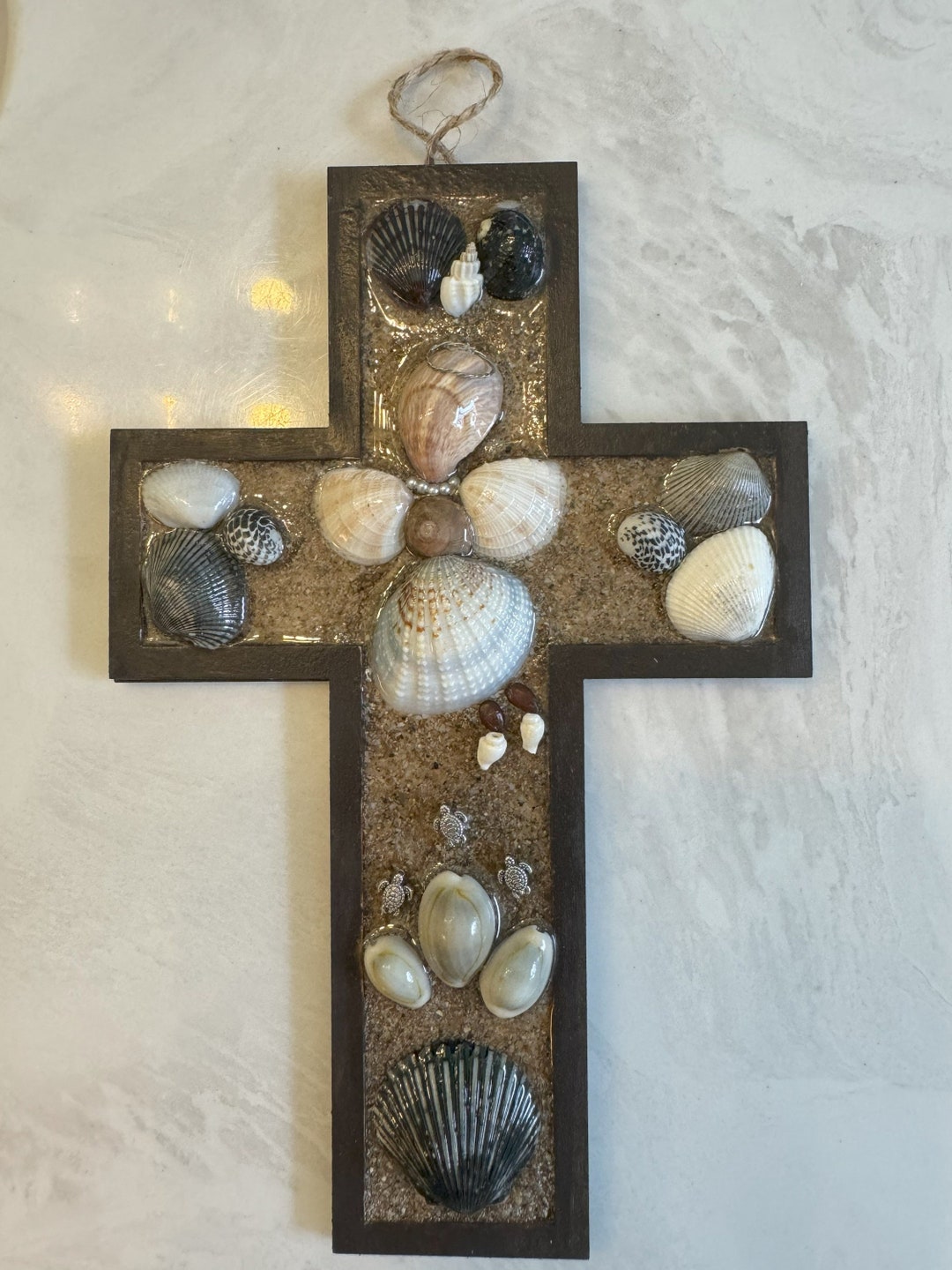 Seashell Cross With Angel and Turtles Made From Seashells for Wall ...