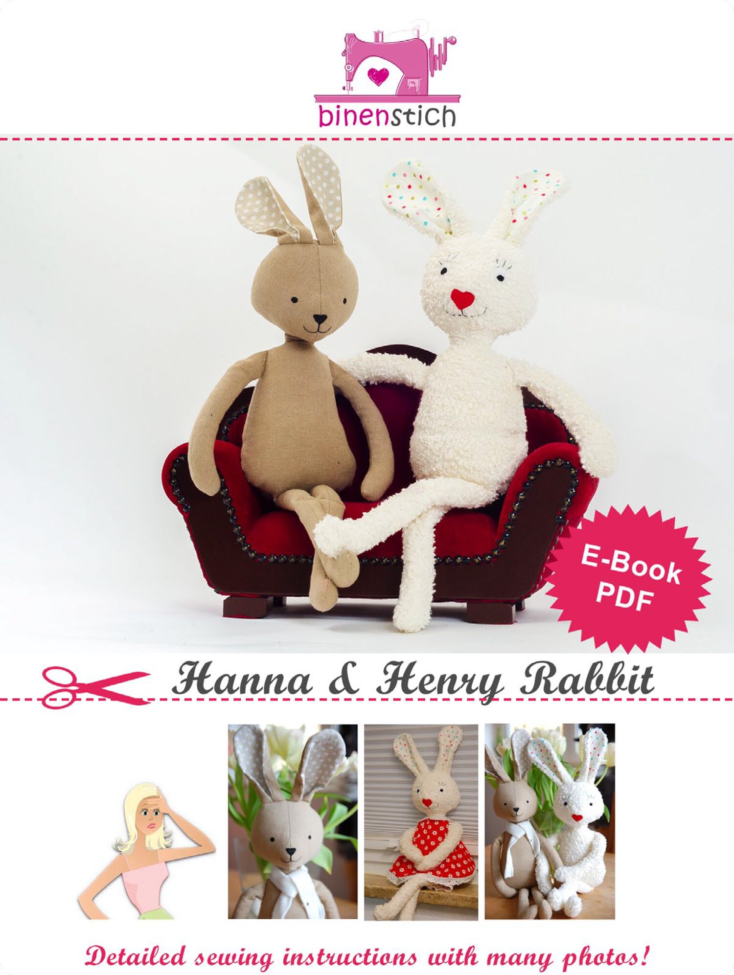 Bunny Pattern PDF: Rabbit Doll Sewing pattern Hanna & Henry Plush Toy ...